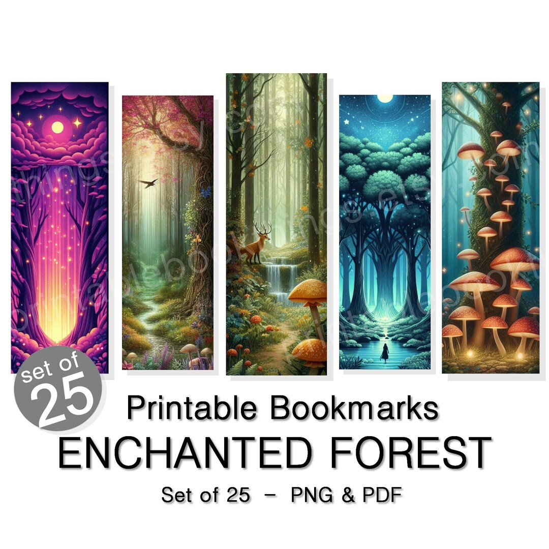 Printable Bookmarks Enchanted Forest Themed Set of 25 for Book Lover ...