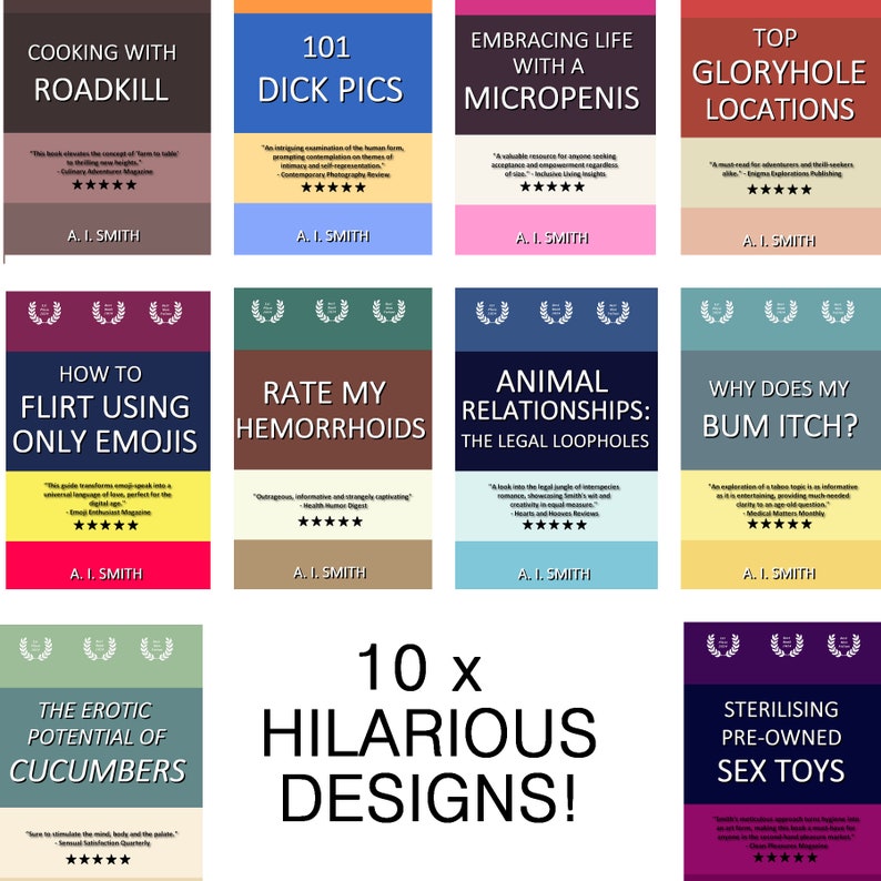 Funny Printable Book Cover Set of 10 Digital Download Bookcover Prank Commercial Use Sublimation ...