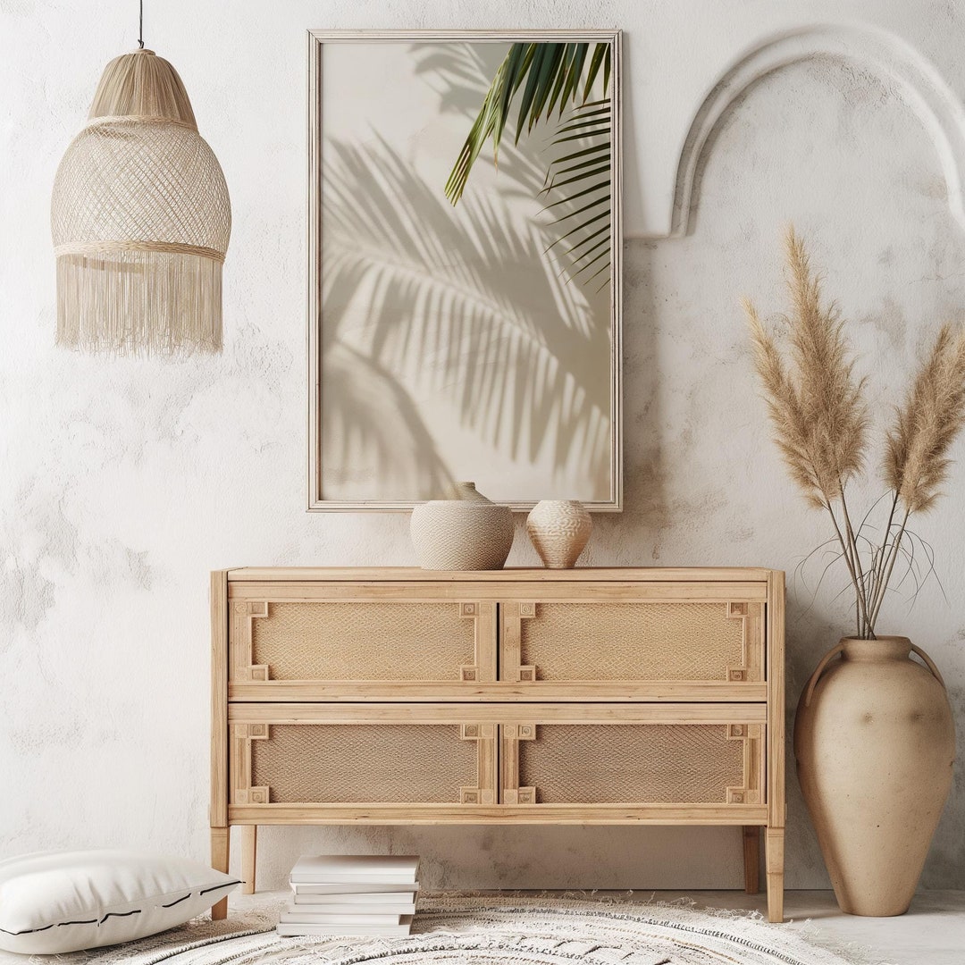 Sun and Shadows | Palm Tree Shadow Print | Coastal Wall Art | Beige ...
