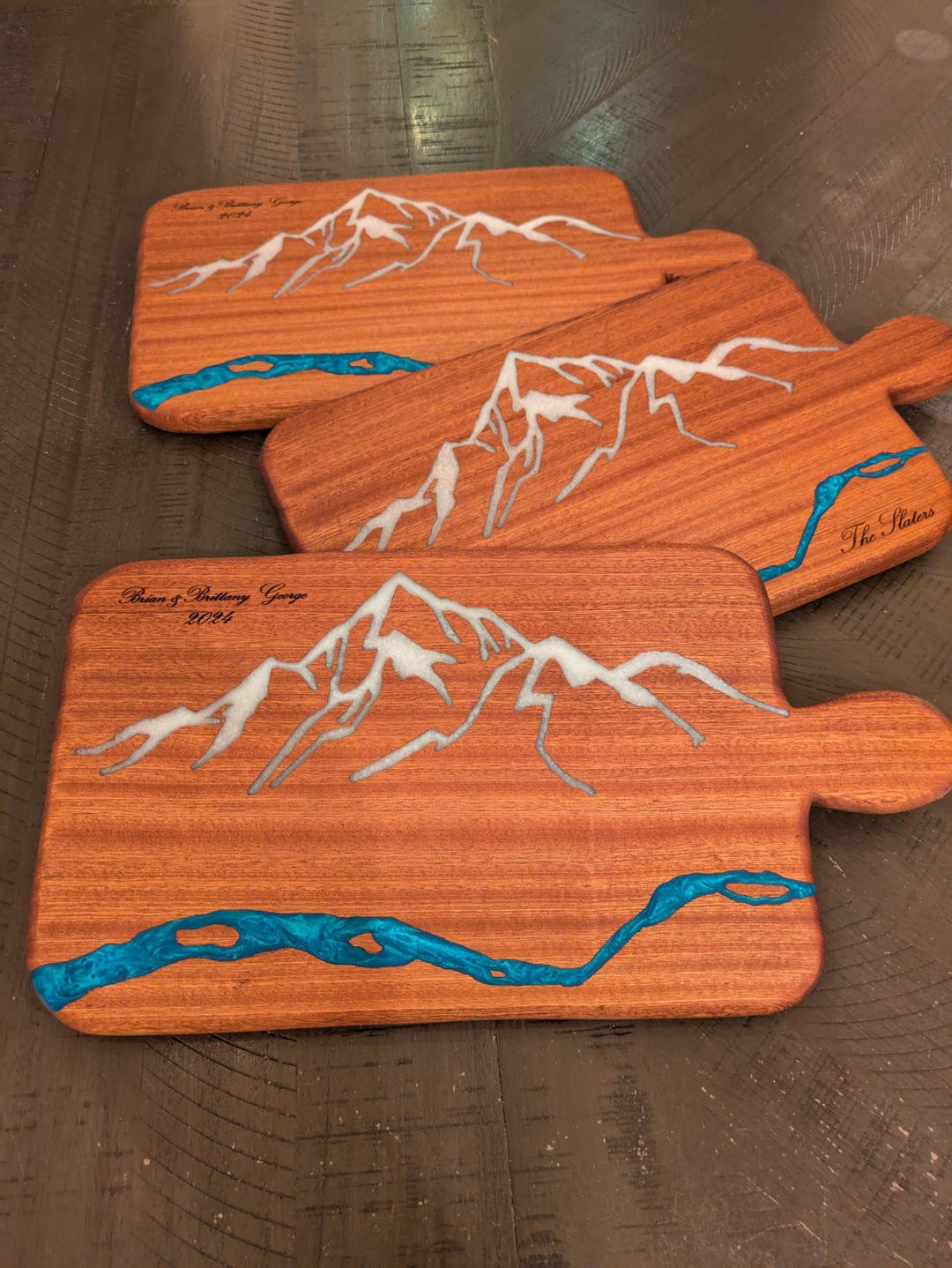 Personalized Mountain River Cutting Board, Sapele Wood Charcuterie ...