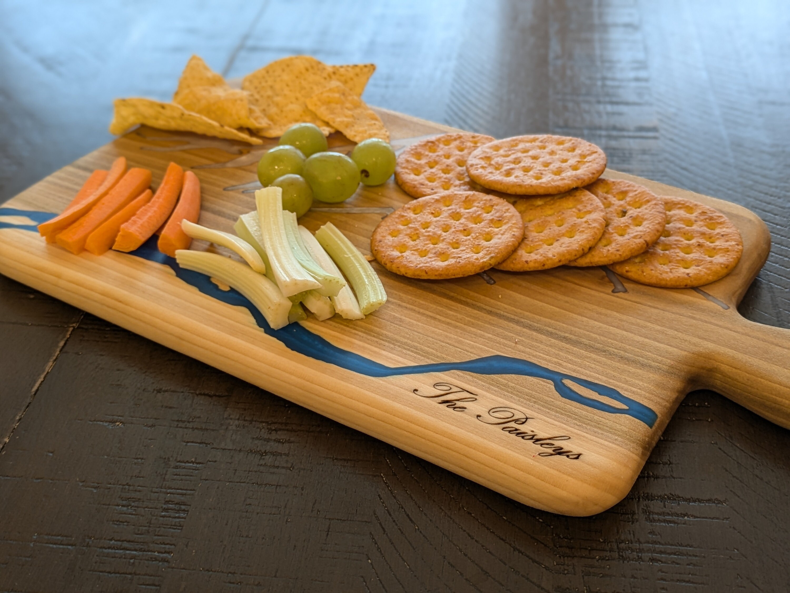 Personalized Mountain River Cutting Board, Sapele Wood Charcuterie ...