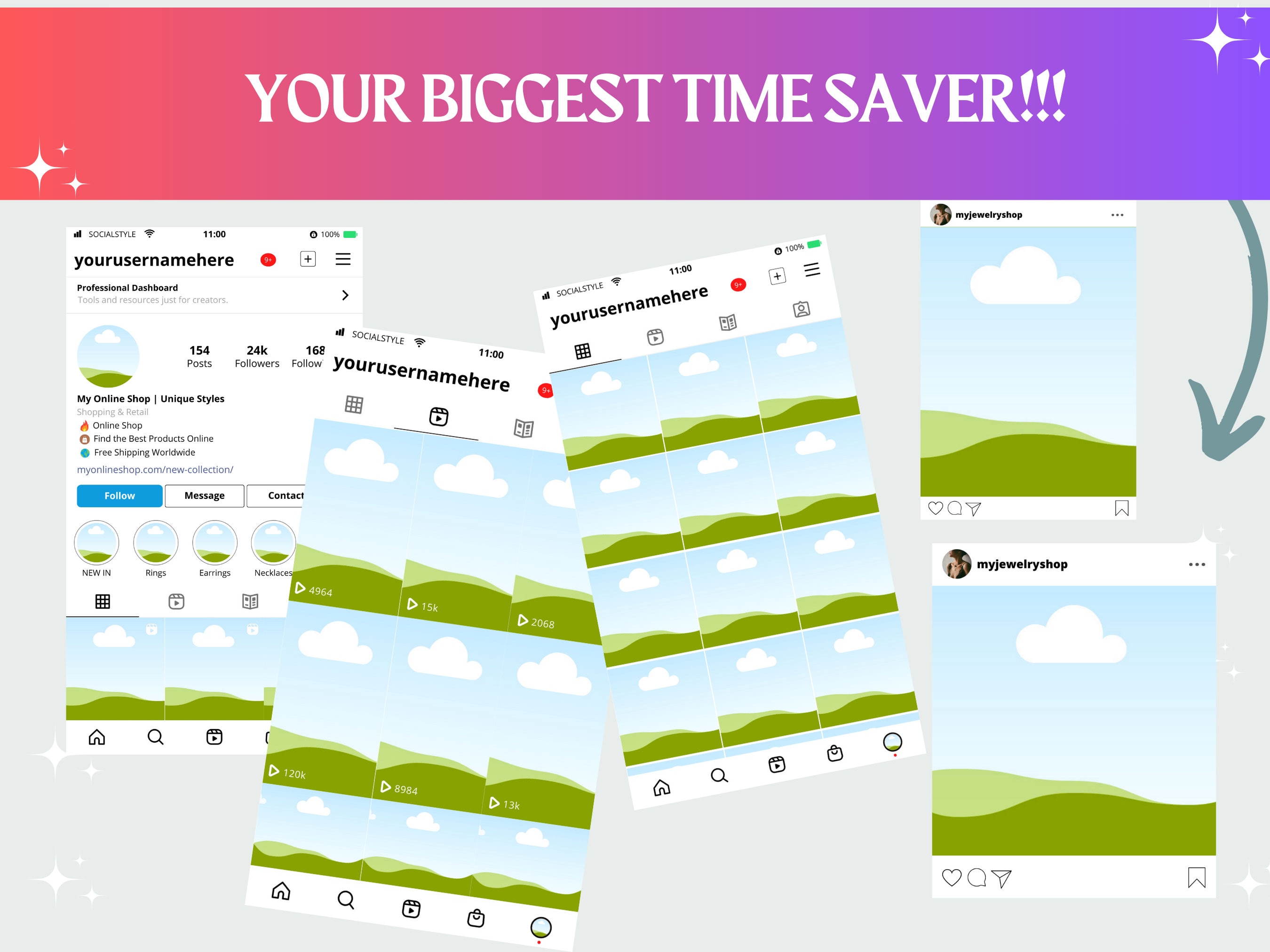 Instagram Profile Mock-up Editable Canva Templates for Feed, Reels ...