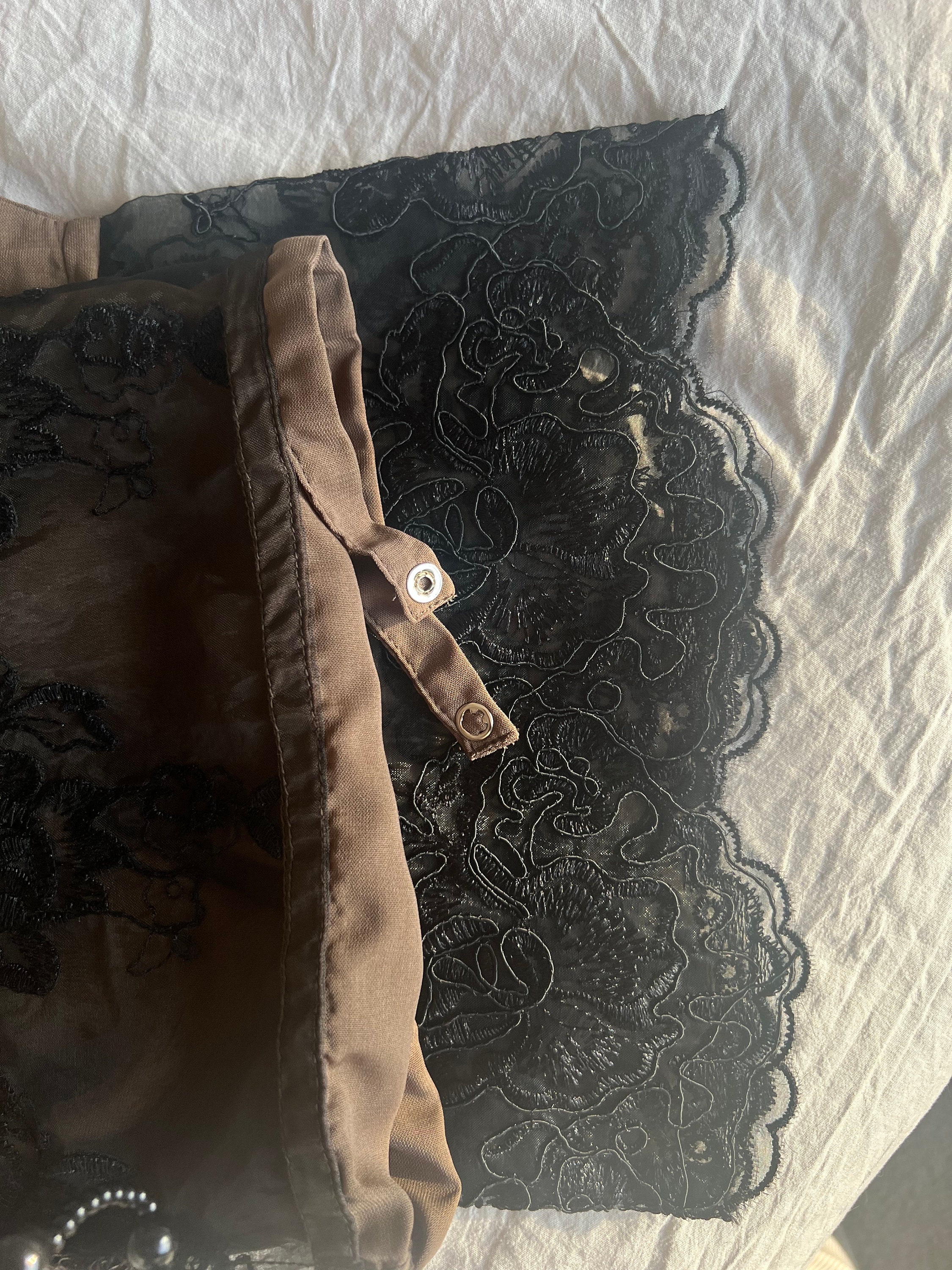 Elegant Luxury Eid Jilbab W/ Skirt, Embroidered Lace Over-sized Sleeves ...