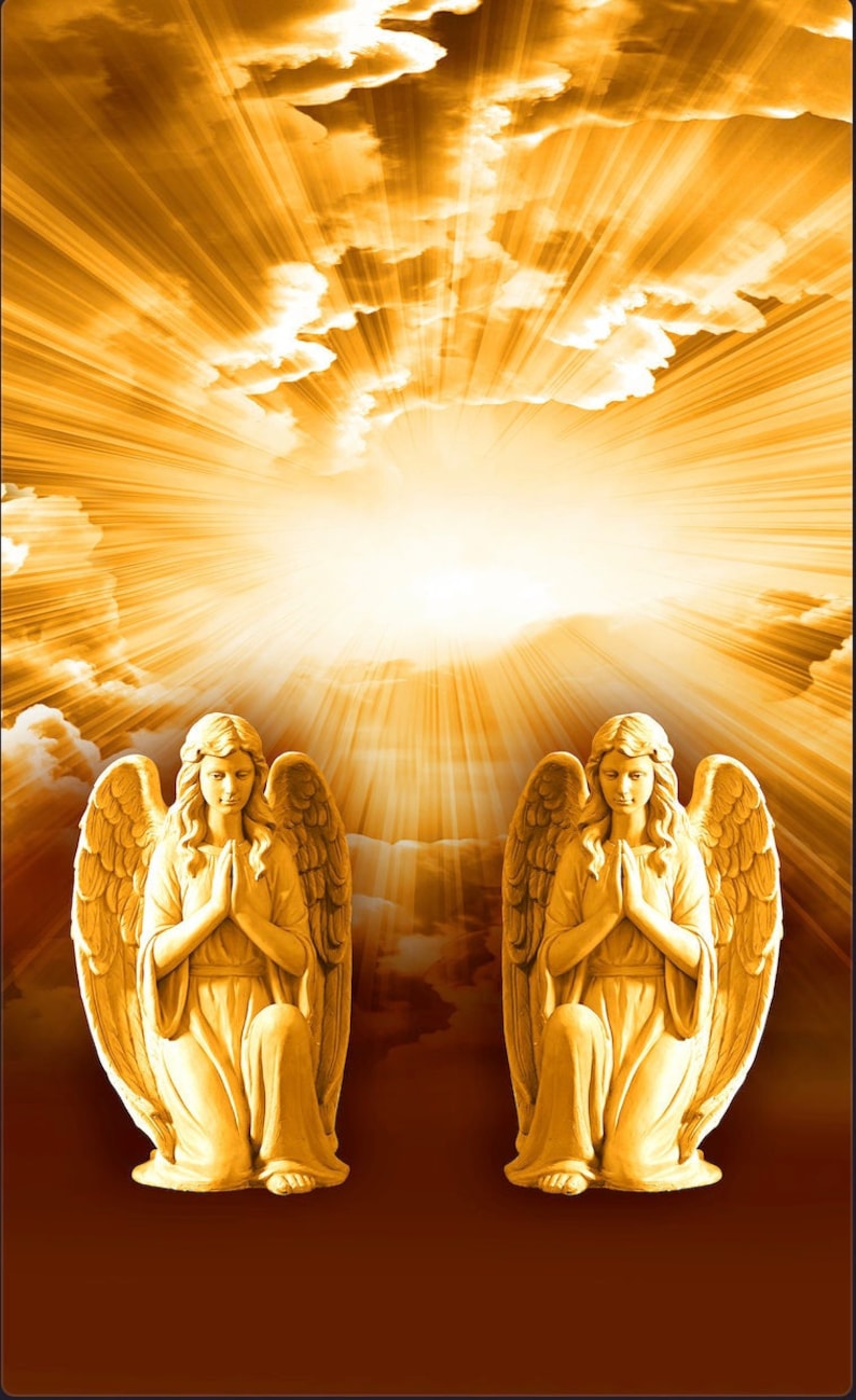 Angels Kneeling, Angels on Heavenly Background, Angels Adoring ...