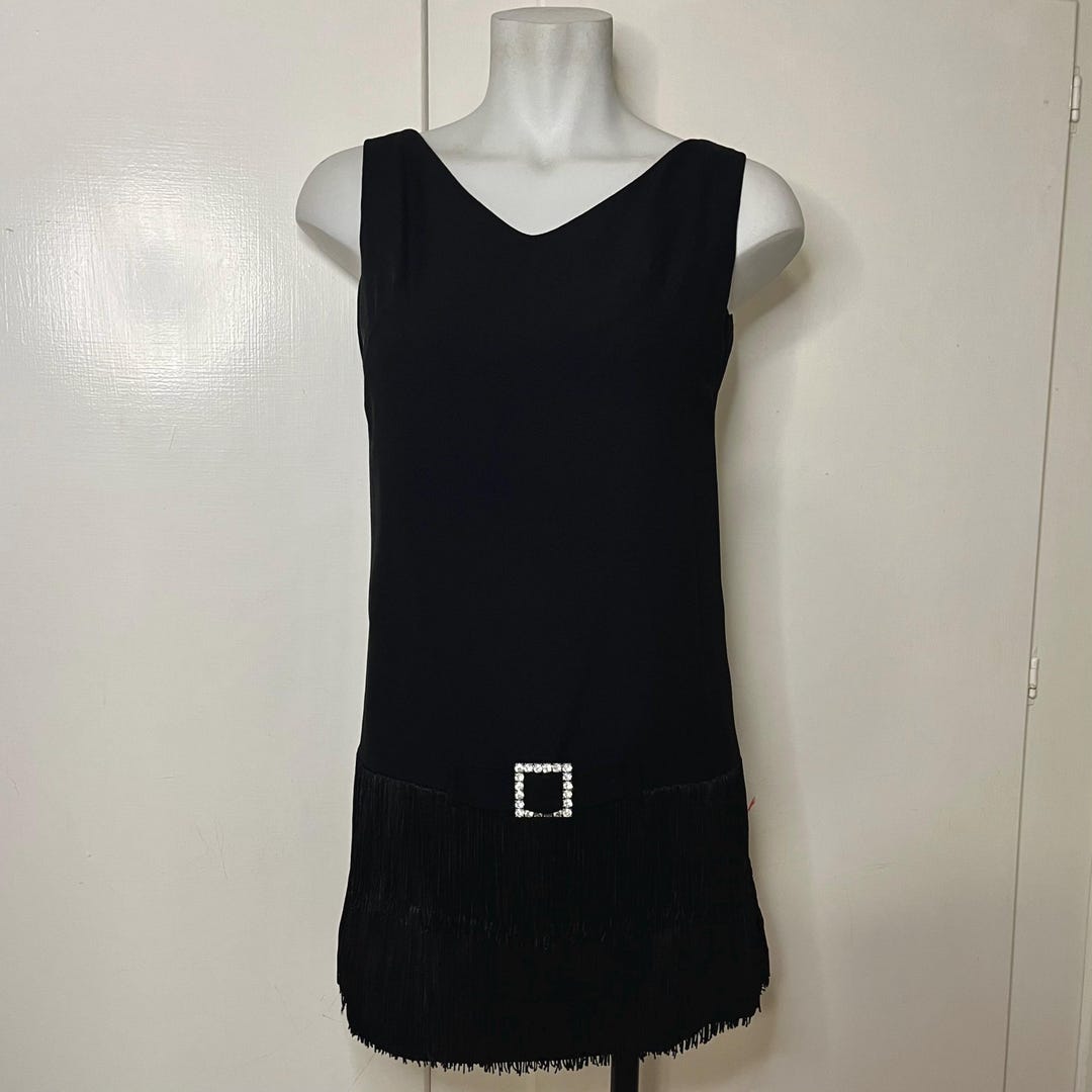 Vintage 60s Little Black Micro Mini Mod Dress With Bow and Fringe ...