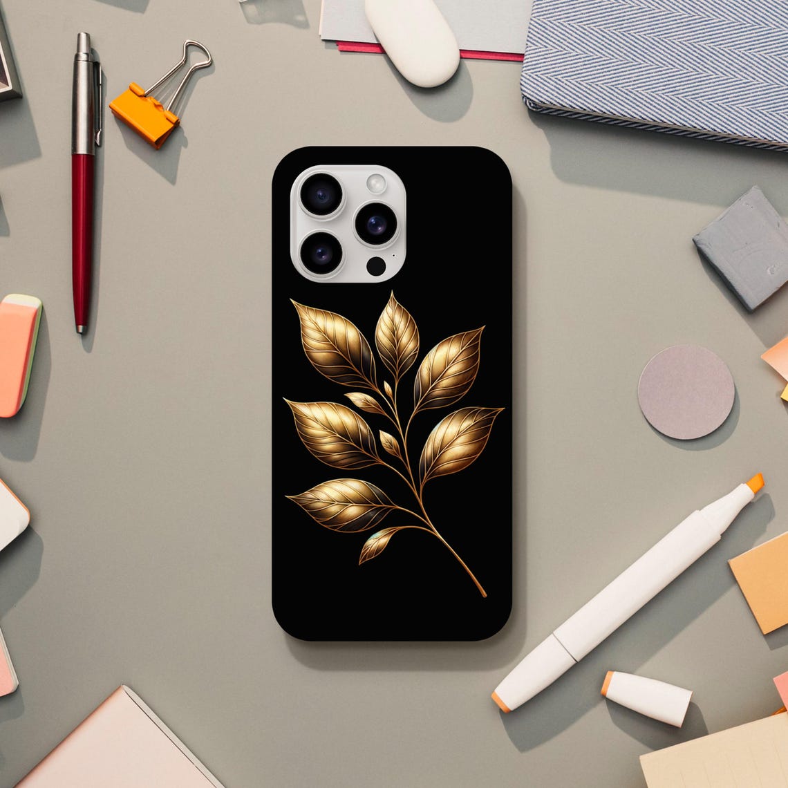 Black and Gold Leaf Tough Case, Black and Gold Phone Case for iPhone ...
