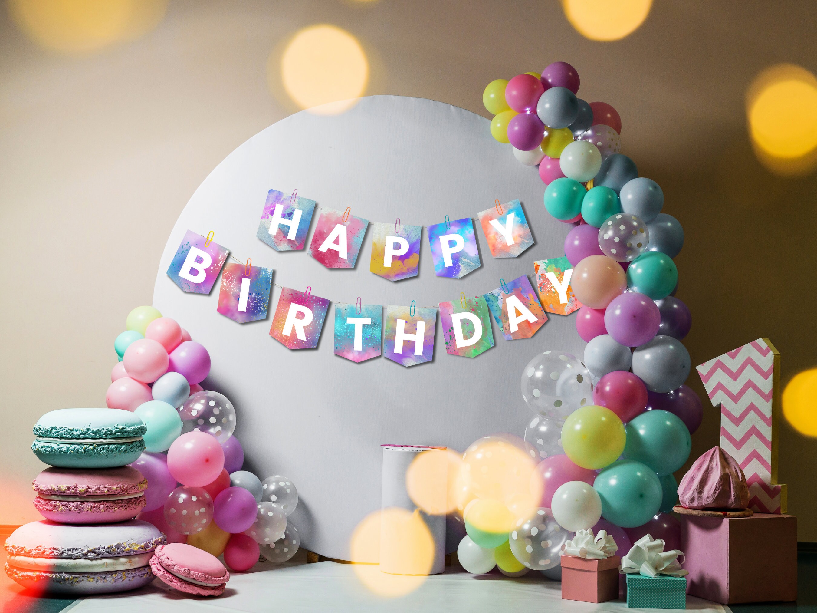 Rainbow Paint Splatter Birthday Banner Printable, Watercolor Splash ...