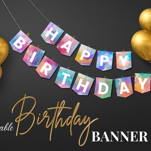 Printable Rainbow Paint Splash Birthday Banner, Rainbow Watercolor ...