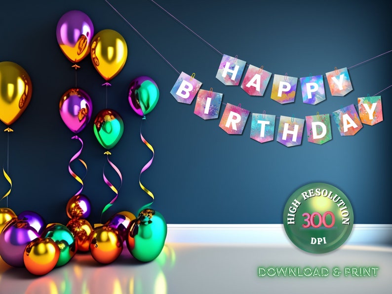 Printable Rainbow Paint Splash Birthday Banner, Rainbow Watercolor ...