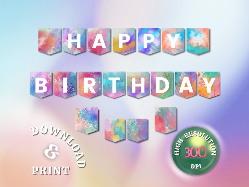 Rainbow Paint Splash Birthday Banner: Watercolor Garland (digital ...