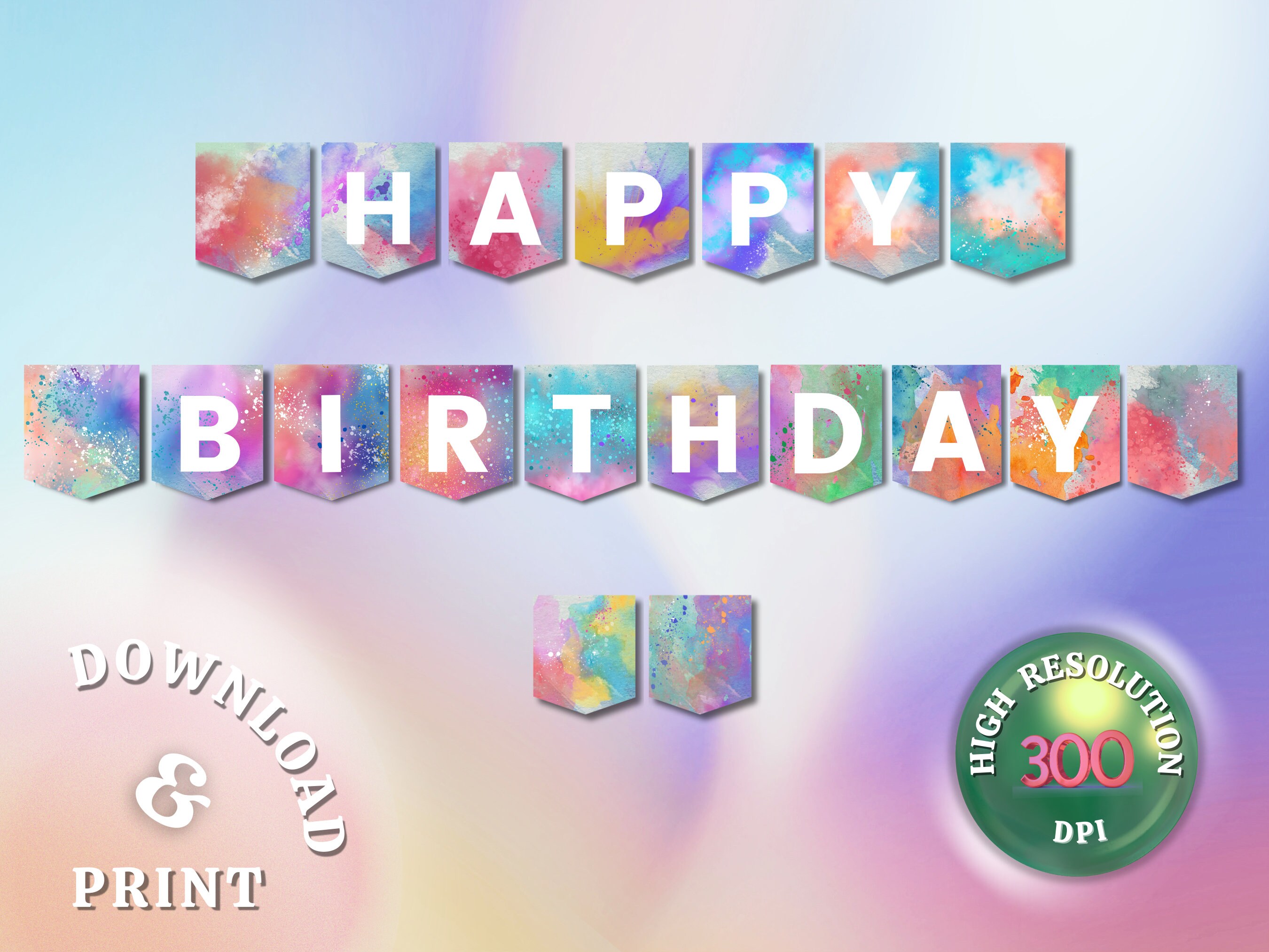 Rainbow Paint Splatter Birthday Banner Printable, Watercolor Splash ...