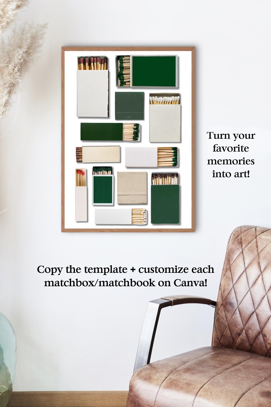 Dark Green Customizable Matchbook Art Canva Template|blank|digital ...