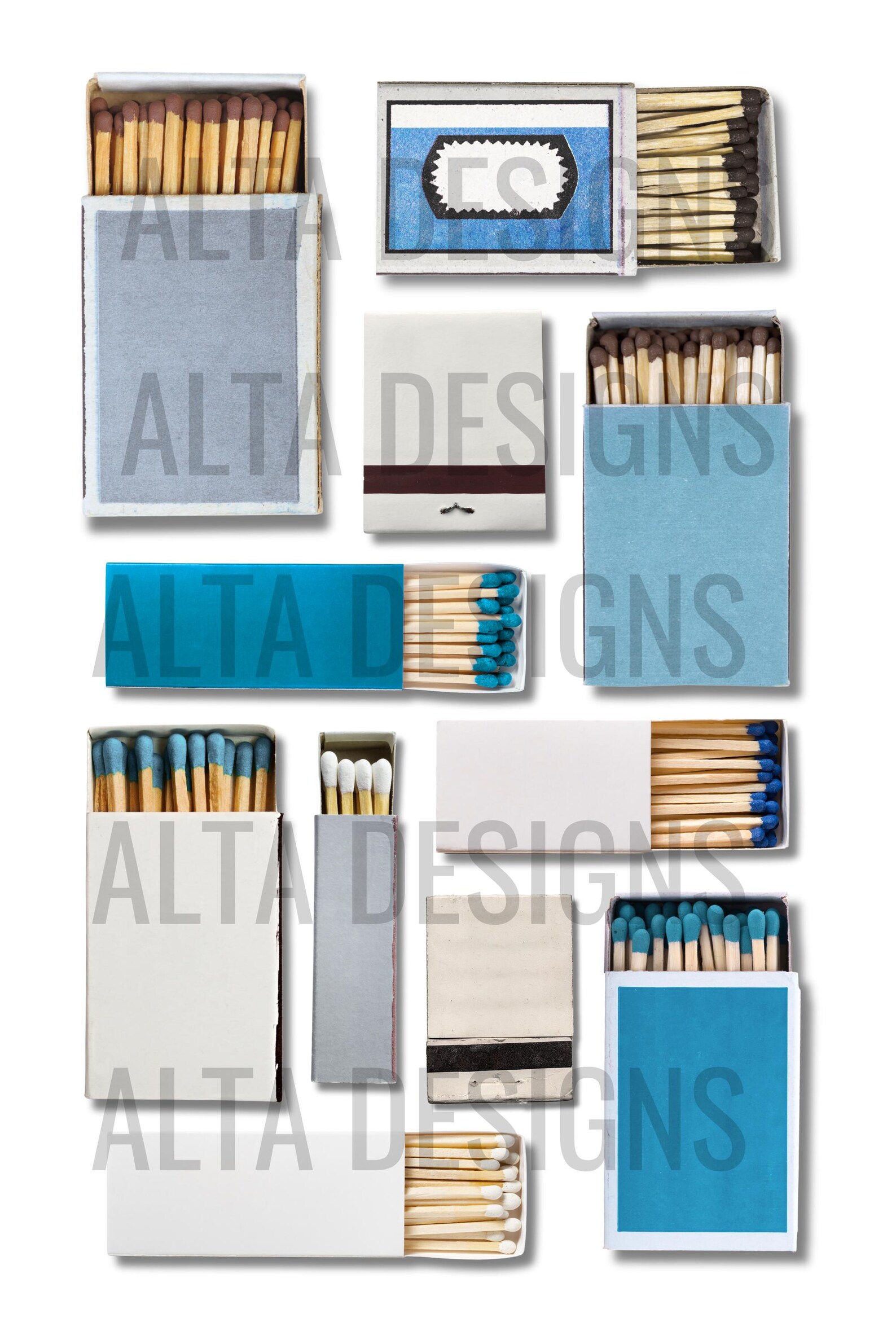 Blue & Cream Matchbook Art Canva Template | Blank | Digital Download ...