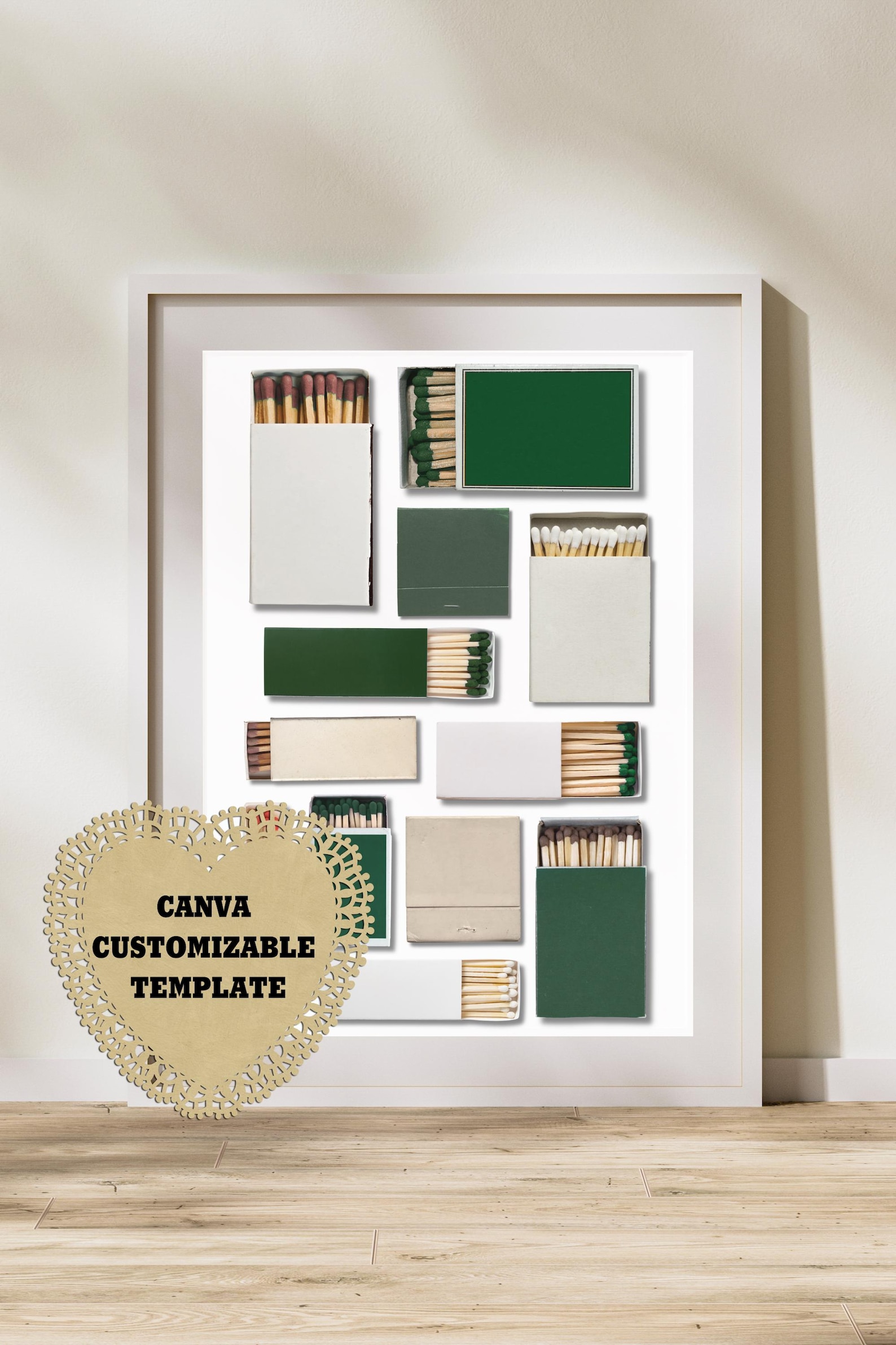 Dark Green Customizable Matchbook Art Canva Template|blank|digital ...