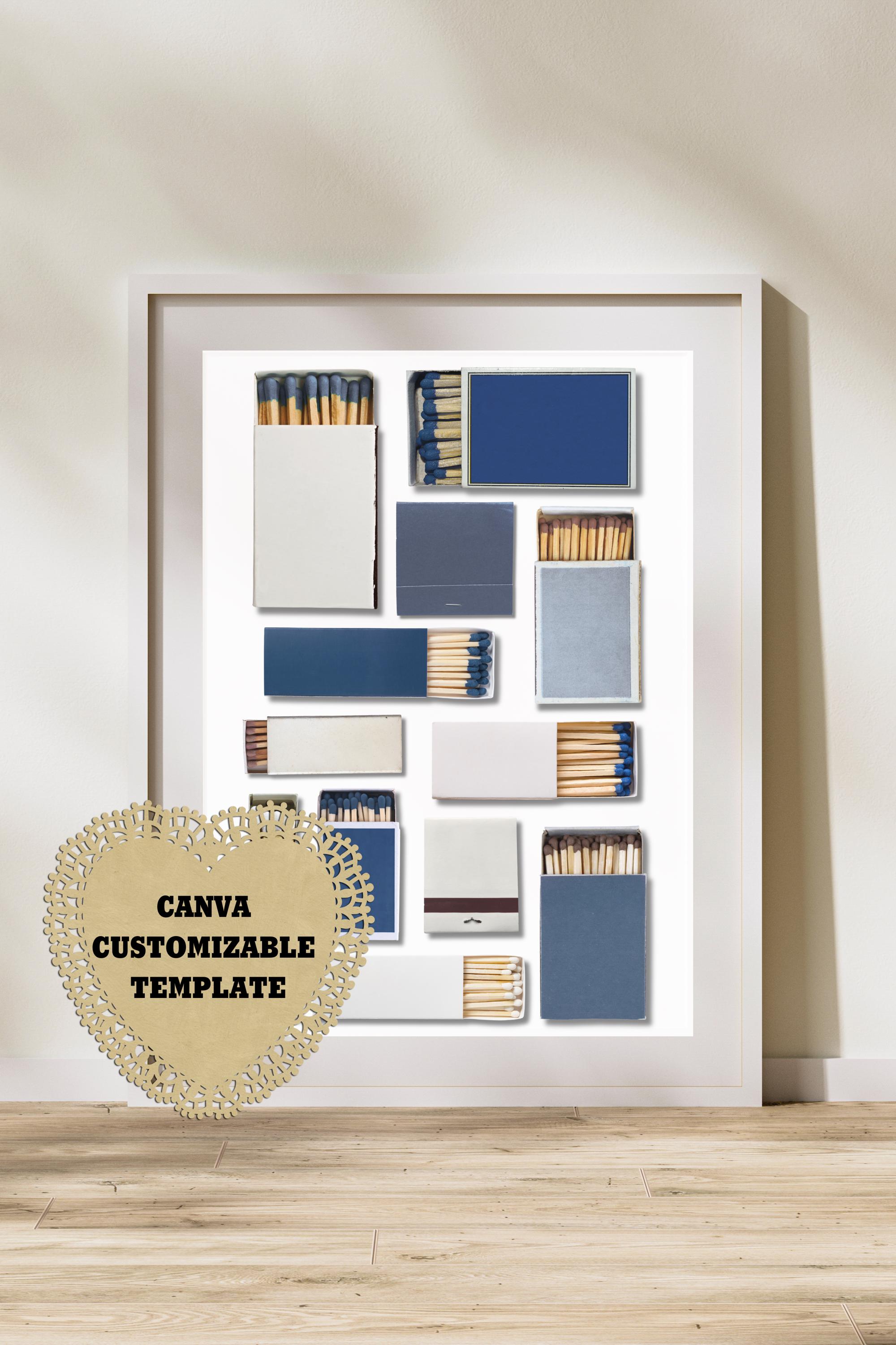 Navy Customizable Matchbook Art Canva Template|blank|digital Download ...