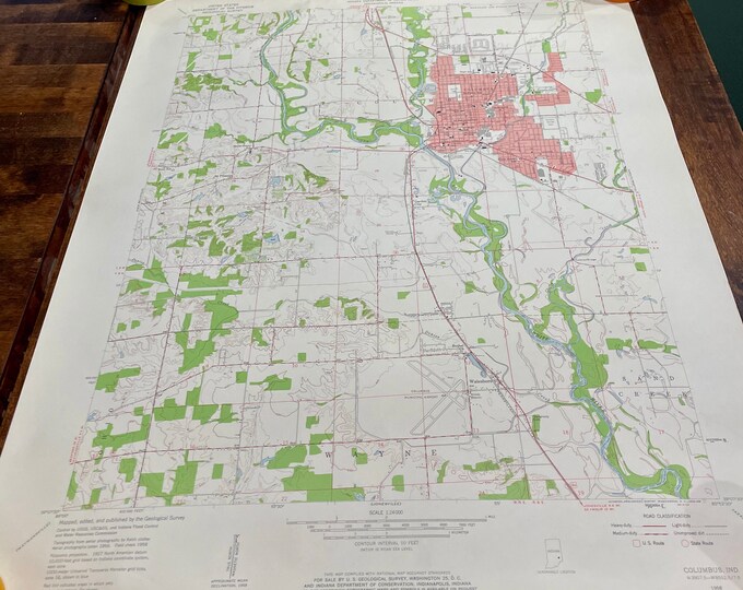 1958 Map of Columbus, Indiana U S Geological Survey Topographic 22 X 27 ...