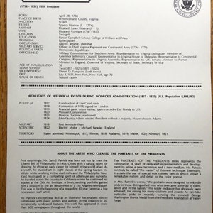 5th President James Monroe Color Portrait 11 X 14 Published in 1972 - Etsy