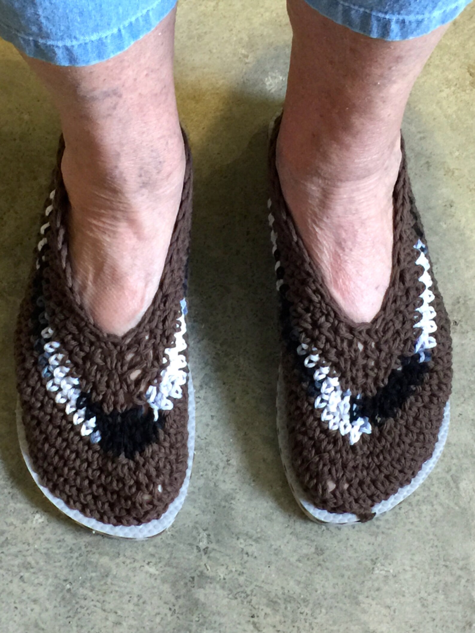 Handmade Crocheted Slippers With Joe Boxer Flip Flop Rubber Soles Size ...