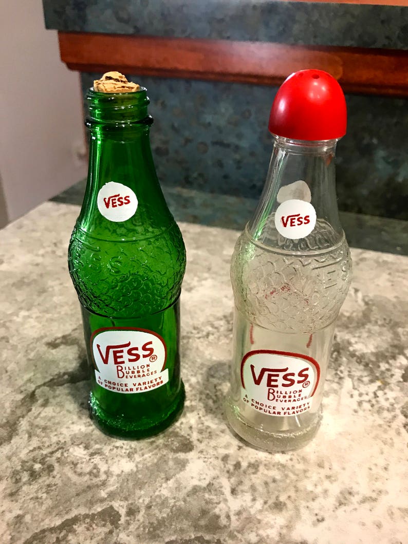 Vess Soda Bottle Salt & Pepper Shakers-1 Green 1 Clear Billion - Etsy