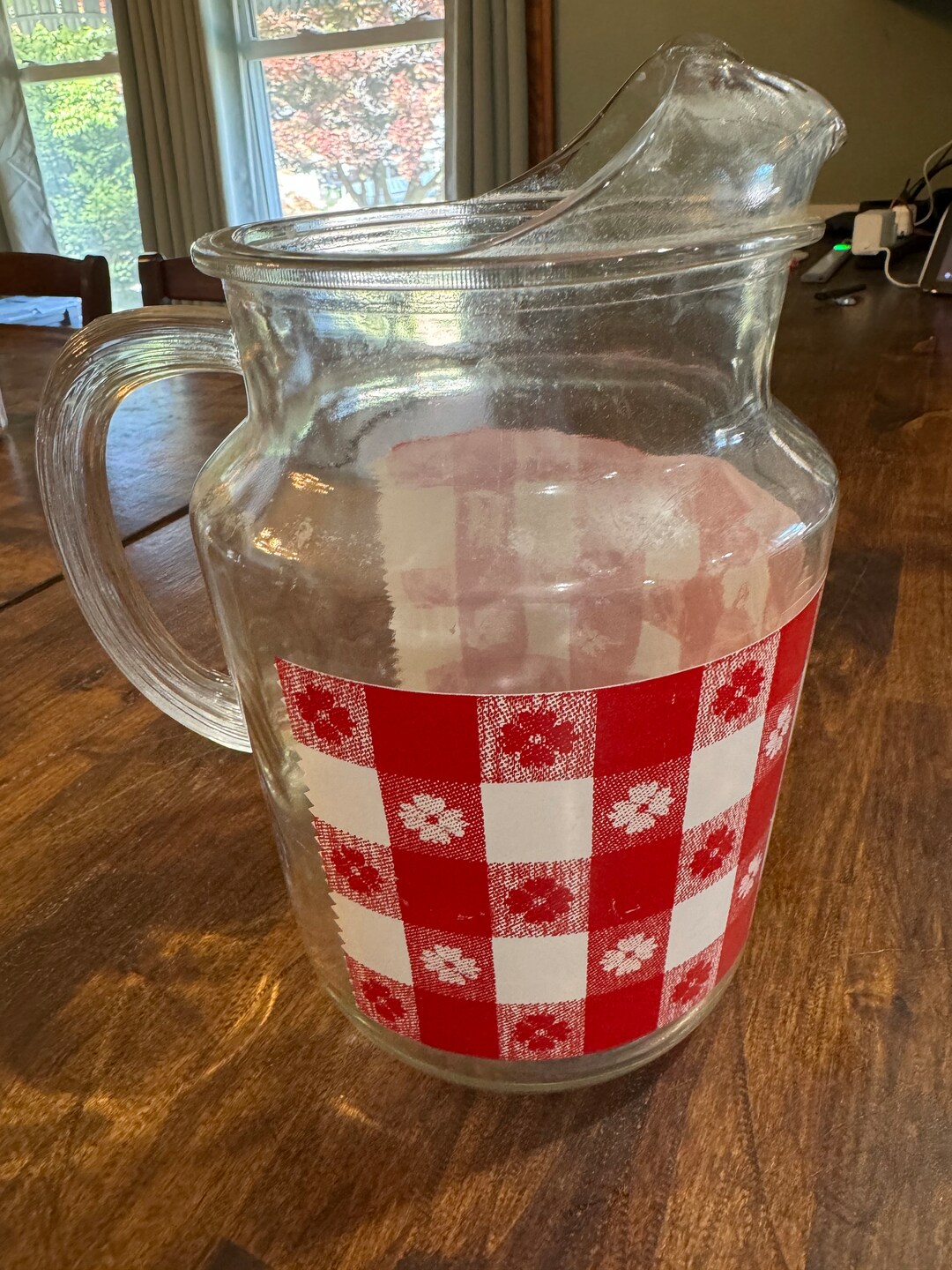 1950's Red Tablecloth Floral Plaid Design Water Pitcher - Etsy