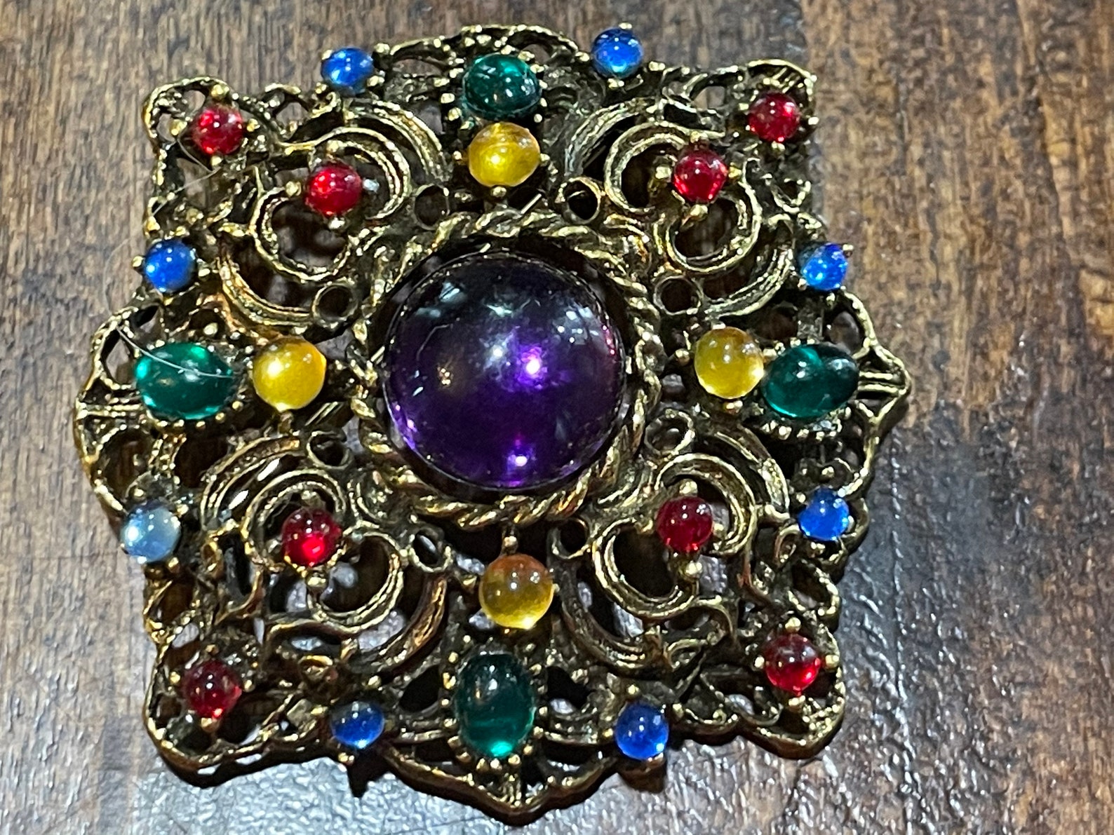 1950's Multi Color Stone Brooch | Etsy