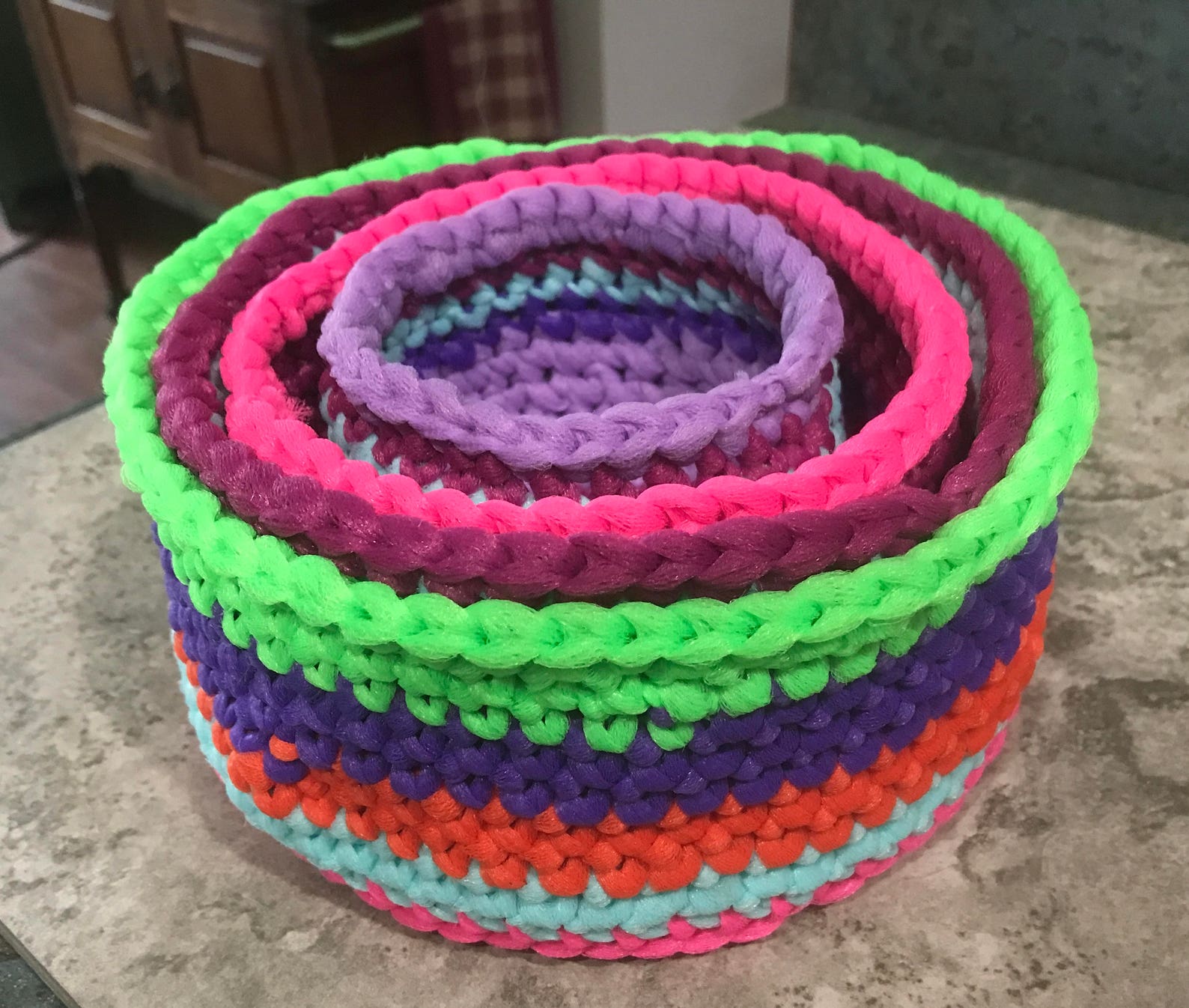 4 Handmade Colorful Nylon Netting Material Stacking Baskets - Etsy