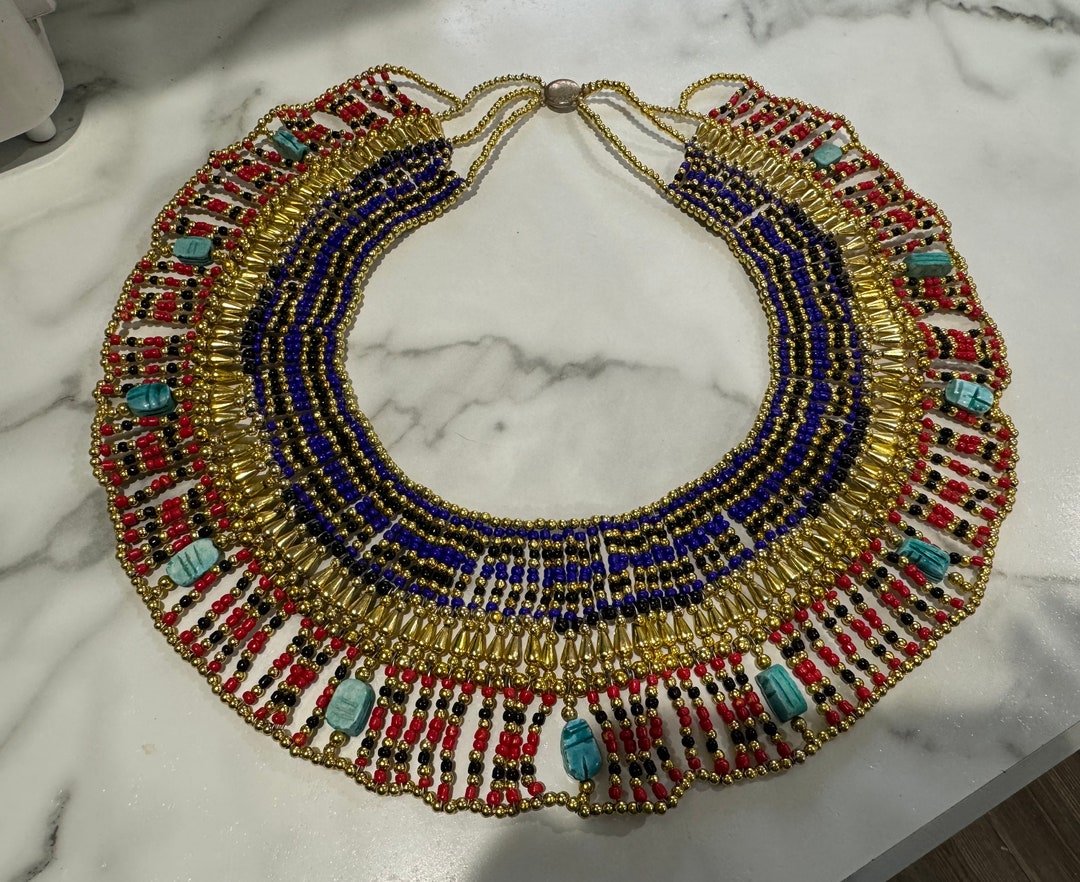Egyptian Cleopatra Collar Beaded Necklace 11 Scarabs - Etsy