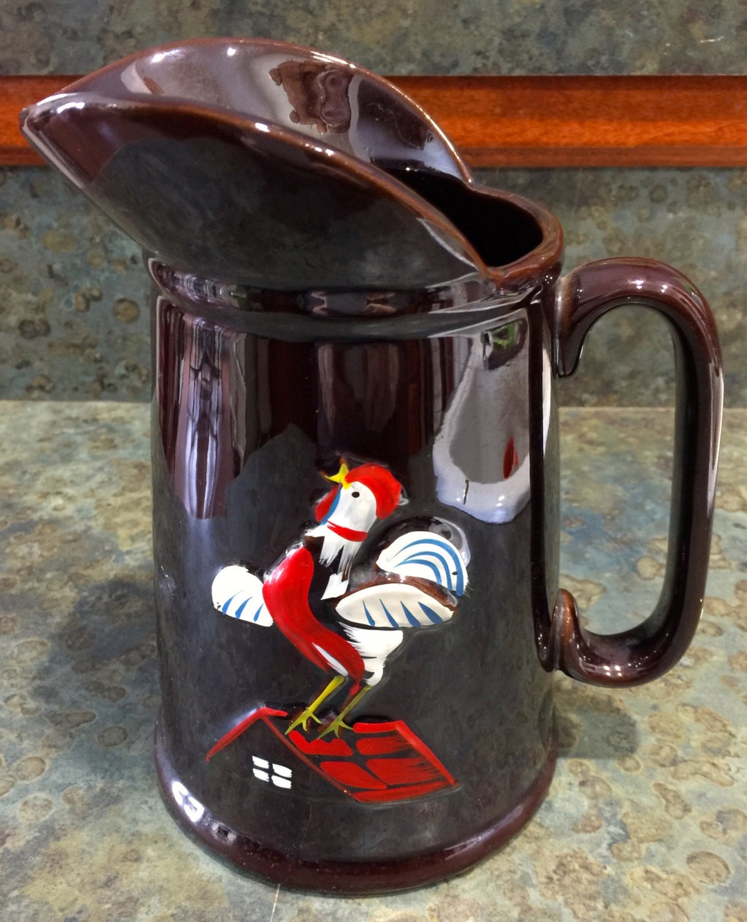 Vintage Redware Pottery Rooster Pitcher 1950 Era - Etsy