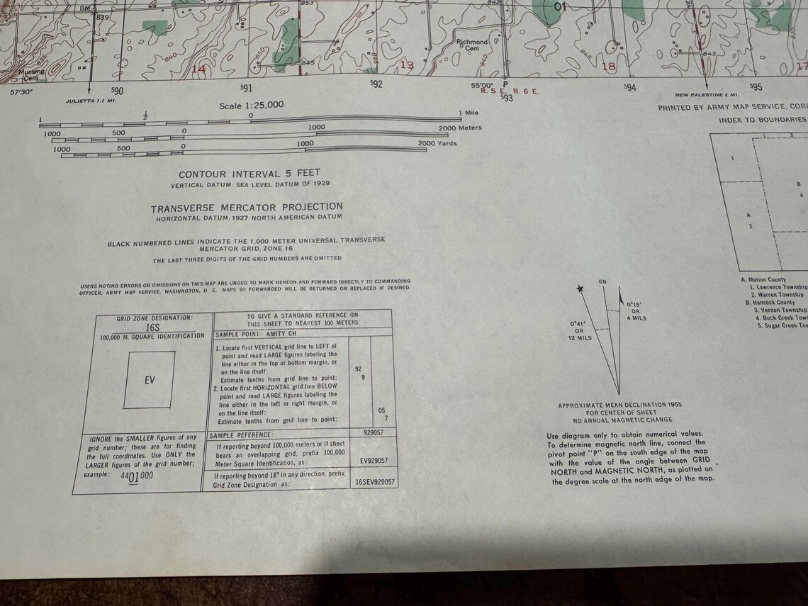 Vintage 1955 Cumberland Indiana and Ft Benjamin Harrison Map 22 X 29 ...