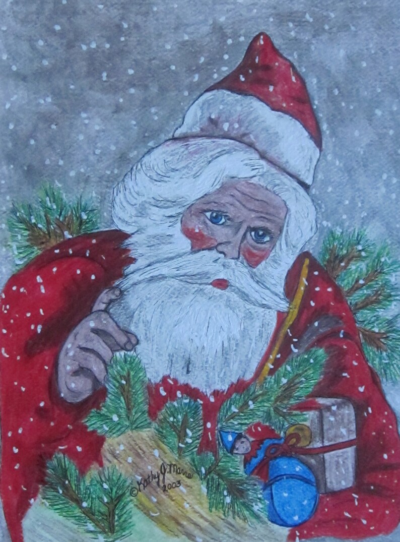 Old Fashioned Santa Claus Watercolor Print 11 X 15 by Kathy Marrs ...