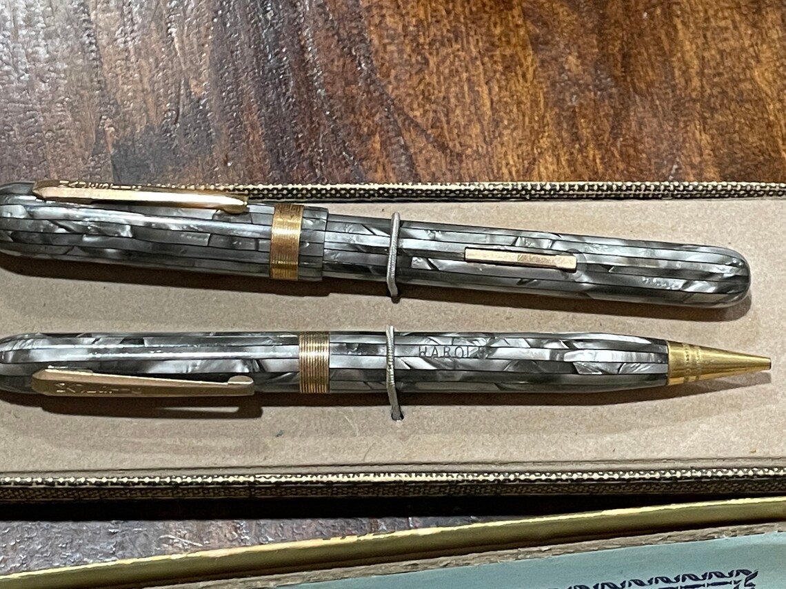 1940's Majestic Gray Tortoise Shell Pen Set Super Point - Etsy