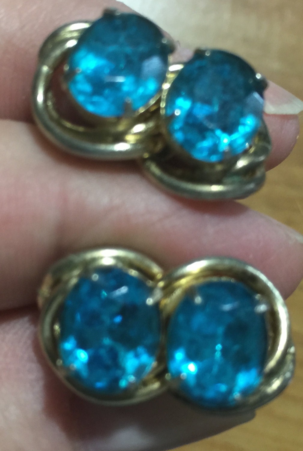 Large Turquoise Rhinestones Screw Back Earrings 1930 Era | Etsy