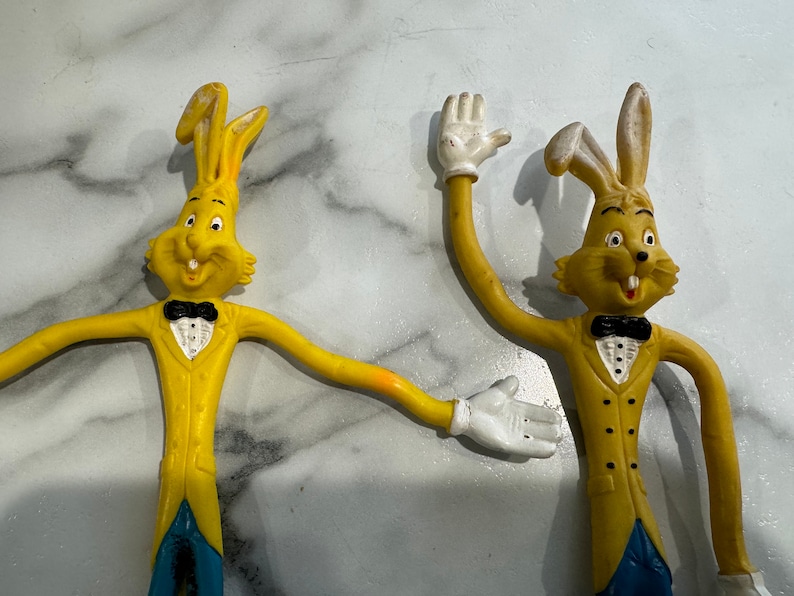 1980s Qty of 2 Tall Yellow Rabbits With Blue Pants Bendy 9 1/2 " Tall ...