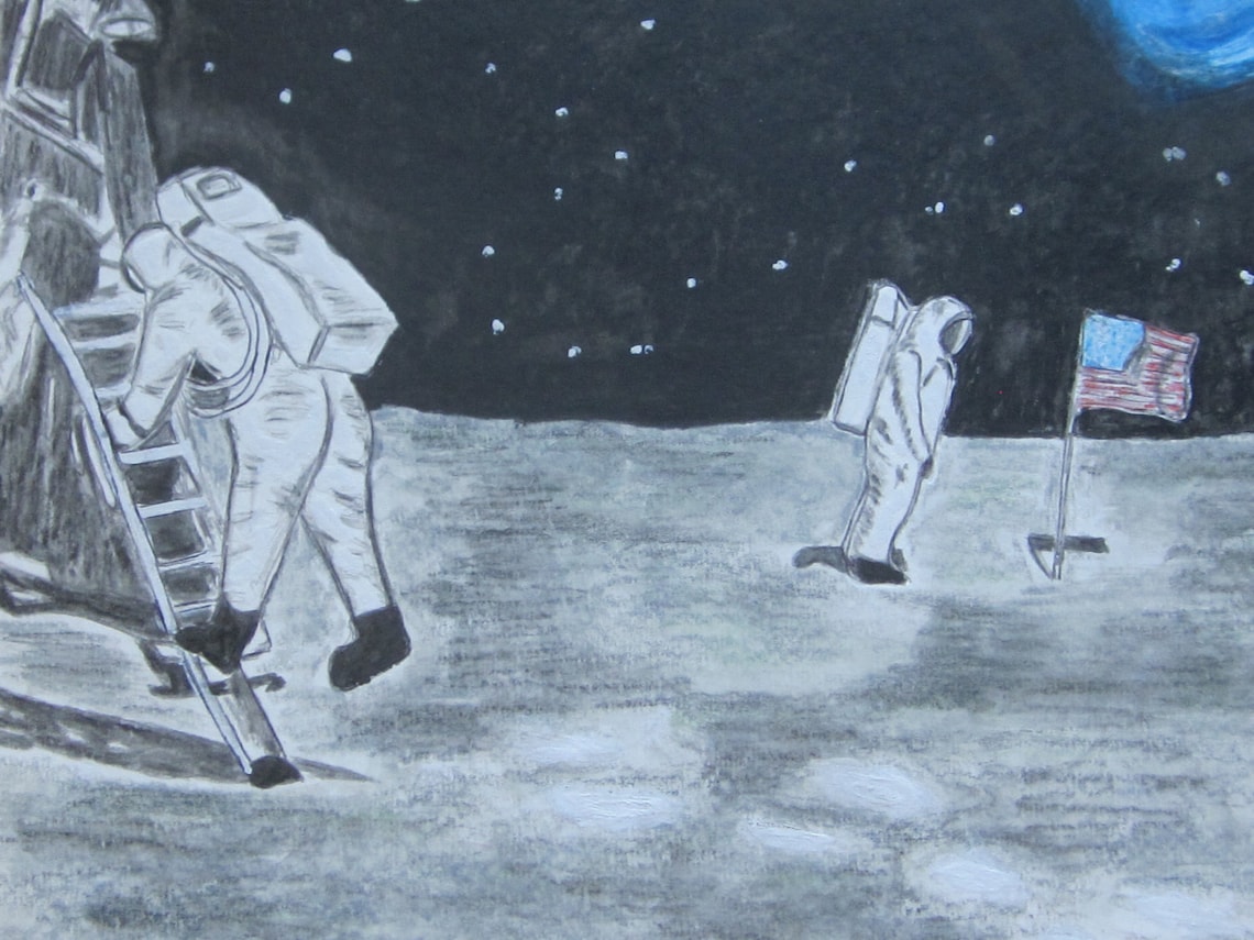 Man on the Moon Neil Armstrong Watercolor Print 11 X 15 by - Etsy