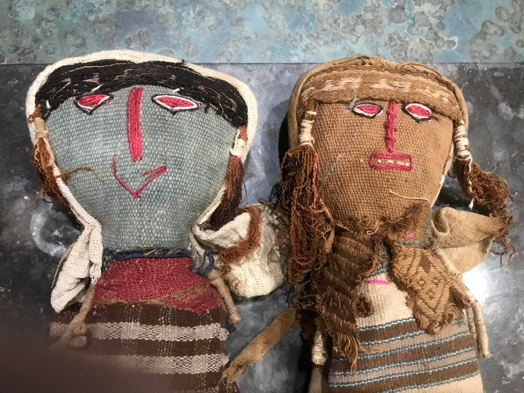 Antique Rare Lot of 2 Peru Inca Chancay Burial Dolls Ancient Textiles ...