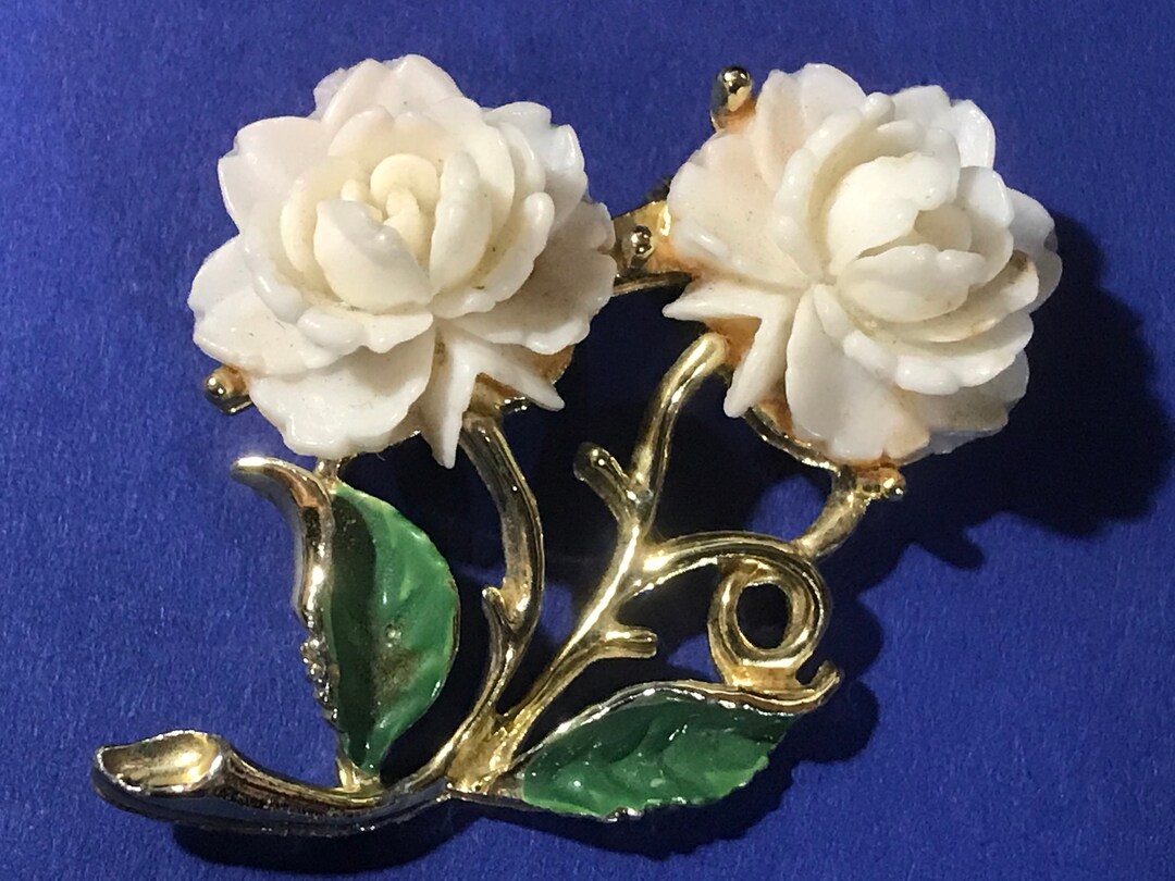 Vintage Two White Roses Brooch Lapel Pin - Etsy