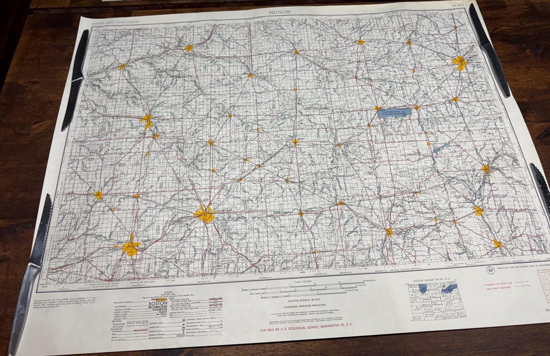 1953 Map of Muncie, Indiana Etc. U S Geological Survey Topographic 22 X ...