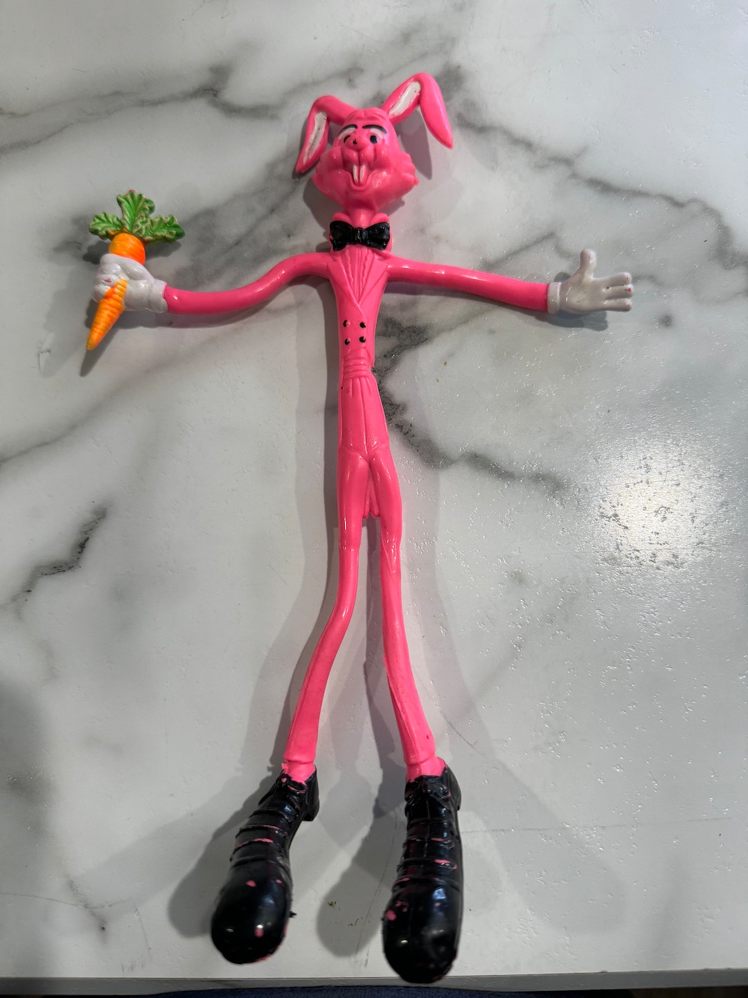 1980s 11 Inches Tall Pink Rabbit With a Carrot Bendy ( N0 2 ) - Etsy