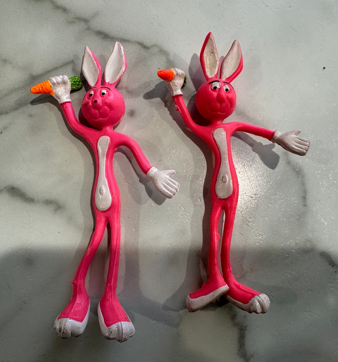 1980s 5 Inches Tall Pink Rabbits With a Carrot Bendy Qty of 2 - Etsy