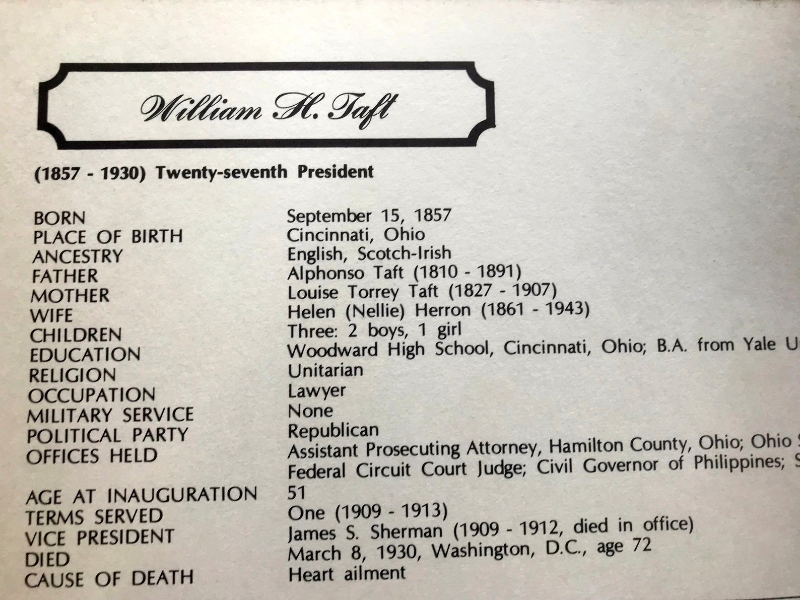 27th President William H Taft Color Portrait 11 X 14 Published - Etsy