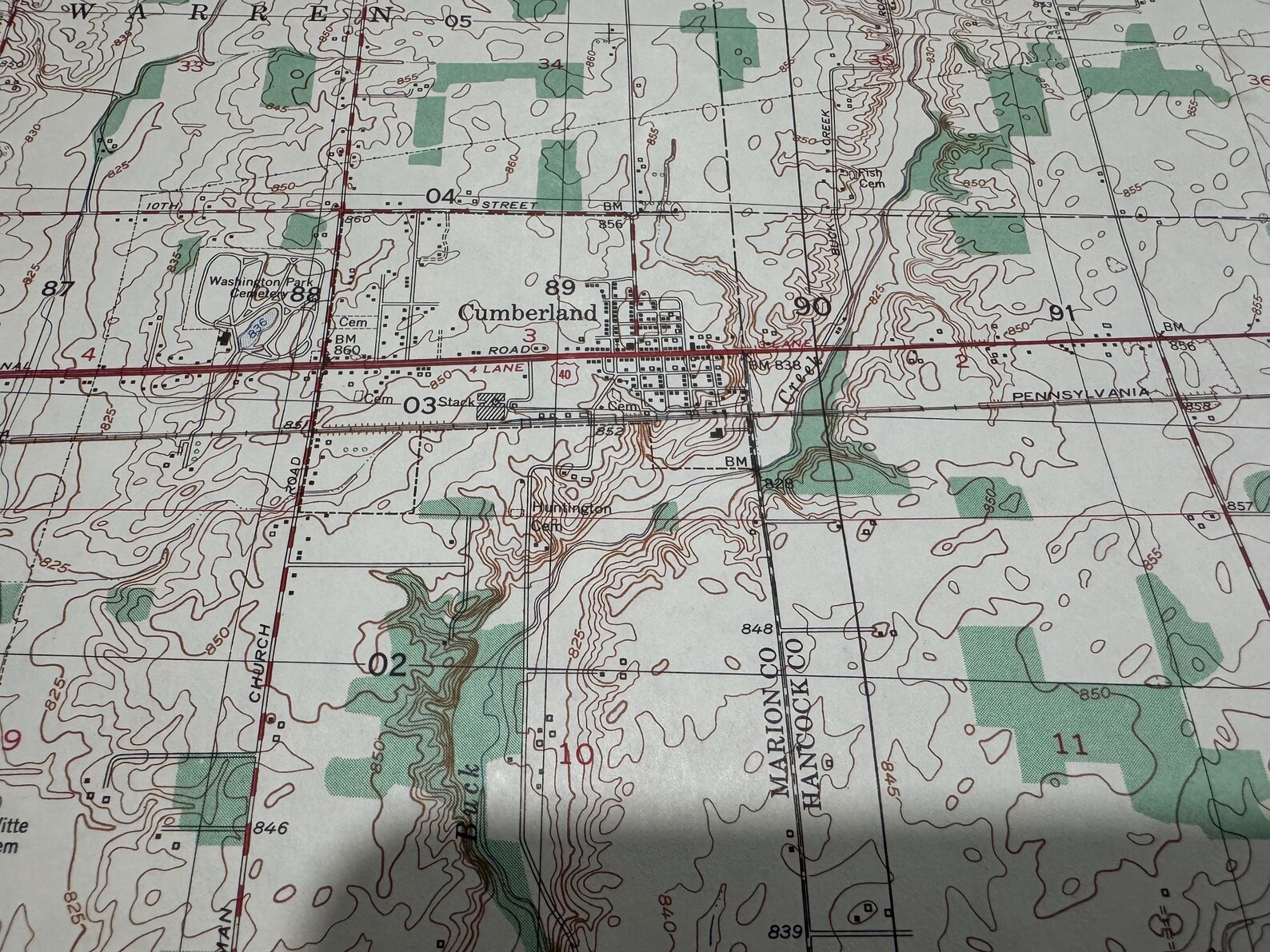 Vintage 1955 Cumberland Indiana and Ft Benjamin Harrison Map 22 X 29 ...