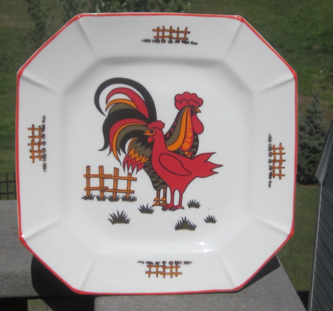 1960's Farmhouse Rooster and Hen Plates & Cups in Box - Etsy