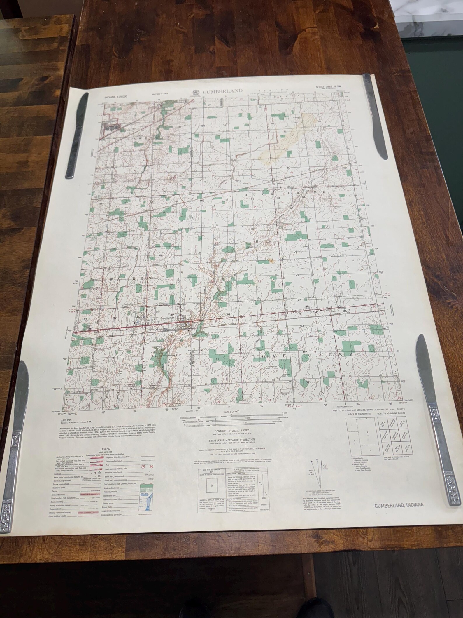 Vintage 1955 Cumberland Indiana and Ft Benjamin Harrison Map 22 X 29 ...