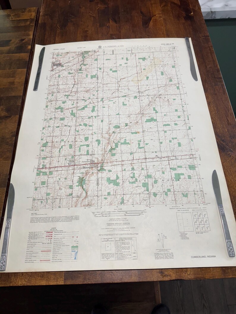 Vintage 1955 Cumberland Indiana and Ft Benjamin Harrison Map 22 X 29 ...