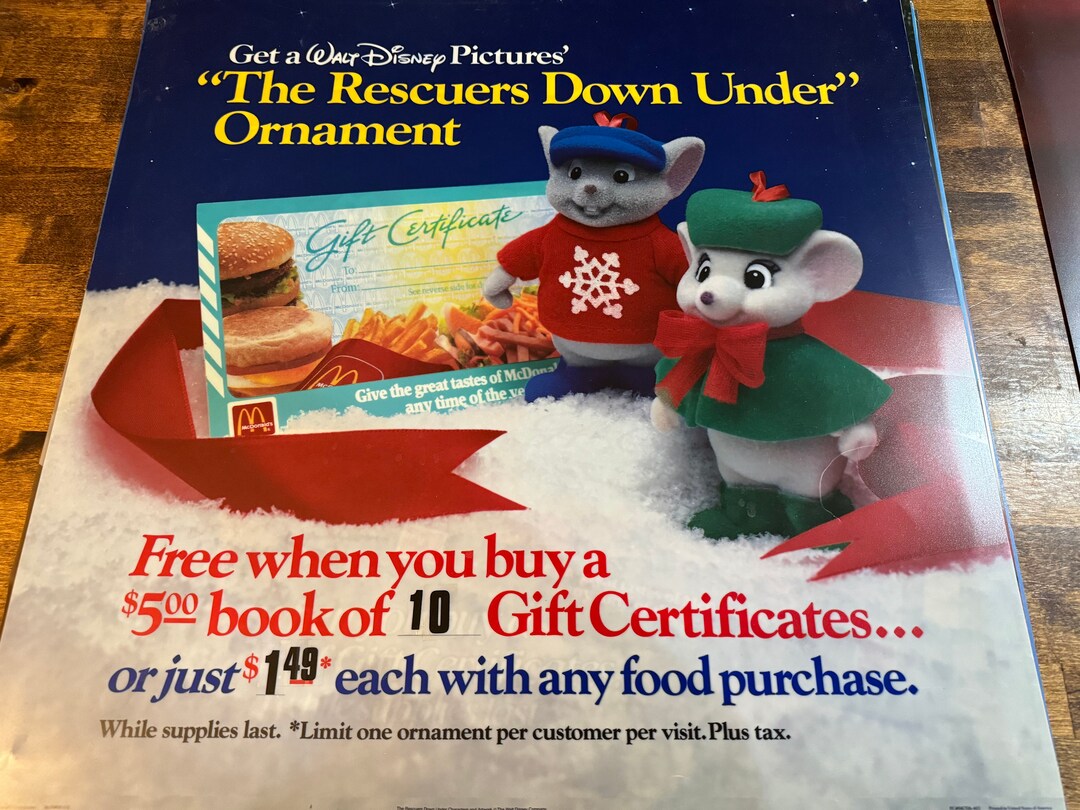 1989 Very Rare Mcdonalds Down and Under Rescuers Ornaments Translite - Etsy