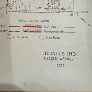 1952 Map of Ingalls, Indiana U S Geological Survey Topographic 22 X 27 ...