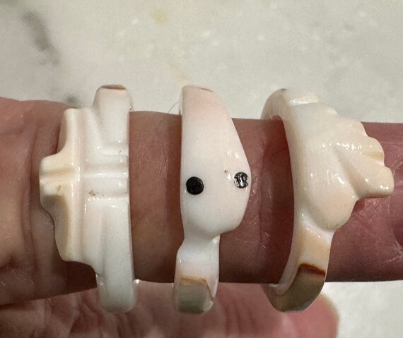 1990's Shark Tooth Rings/ Ivory or Stone Carved Rings… - Gem
