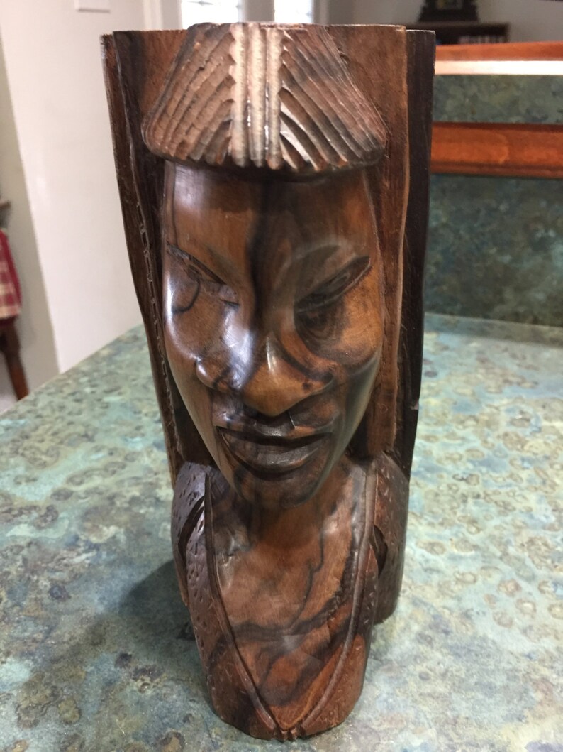 Asian Man Carved Sculpture Head and Bust - Etsy