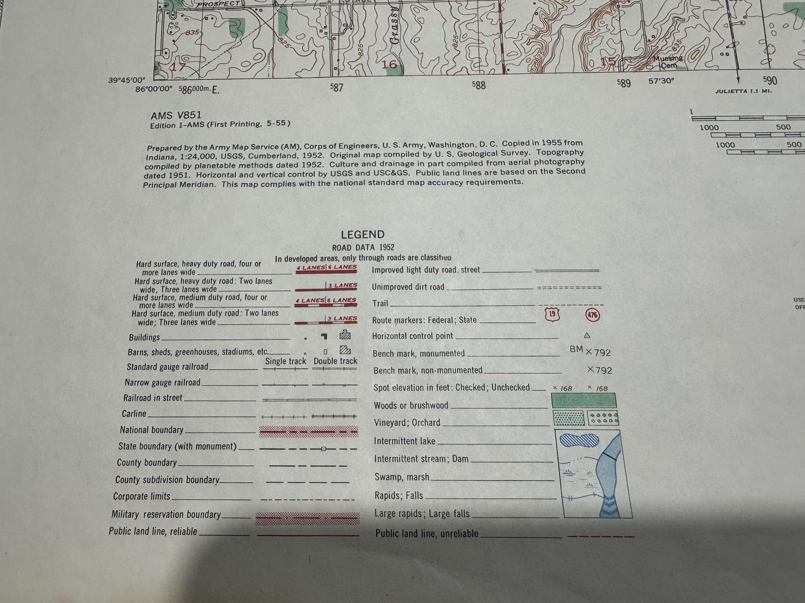 Vintage 1955 Cumberland Indiana and Ft Benjamin Harrison Map 22 X 29 ...