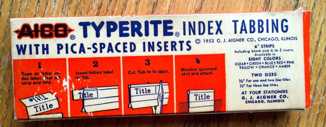 1953 Aico Typerite Index Tabbing for Typewriters Red Color | Etsy